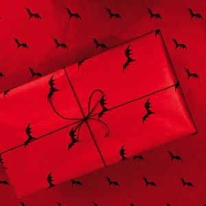 Flying Bats on Red Gothic Wrapping Paper Christmas and Birthday Gift ...