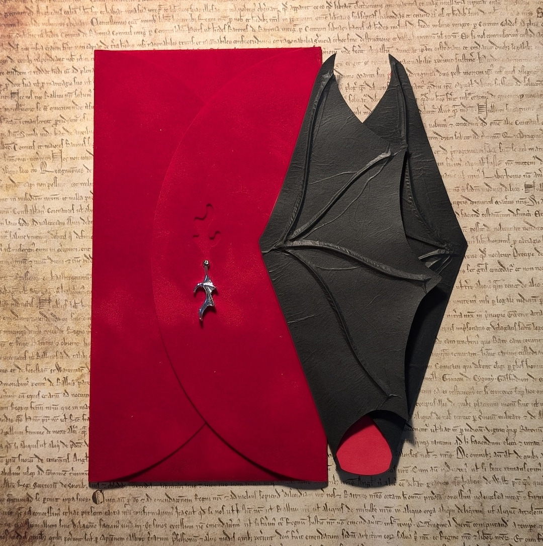 Bat Greeting Card With Velvet Envelope for Gothic Weddings, Valentine's ...