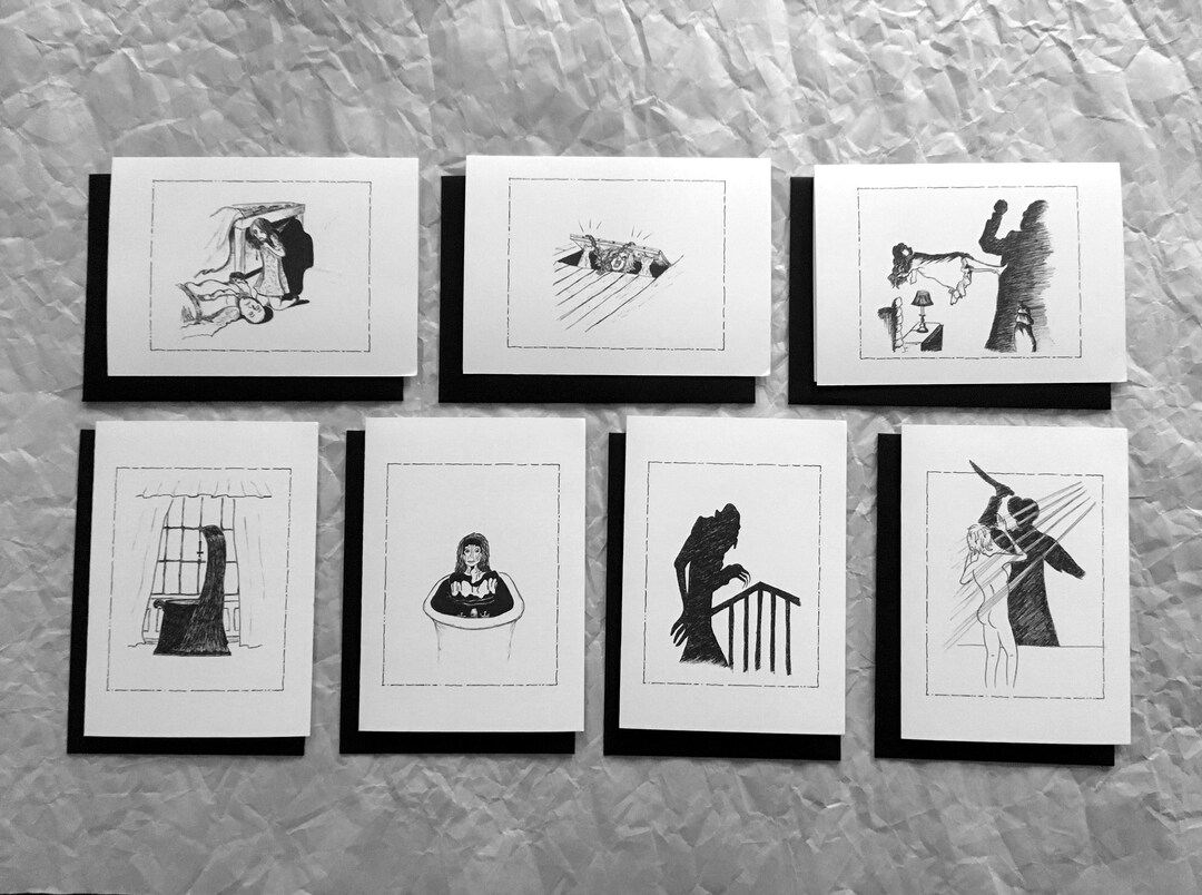 Horror Movie Classics Greeting Cards (pack I) Seven Cards & Black ...