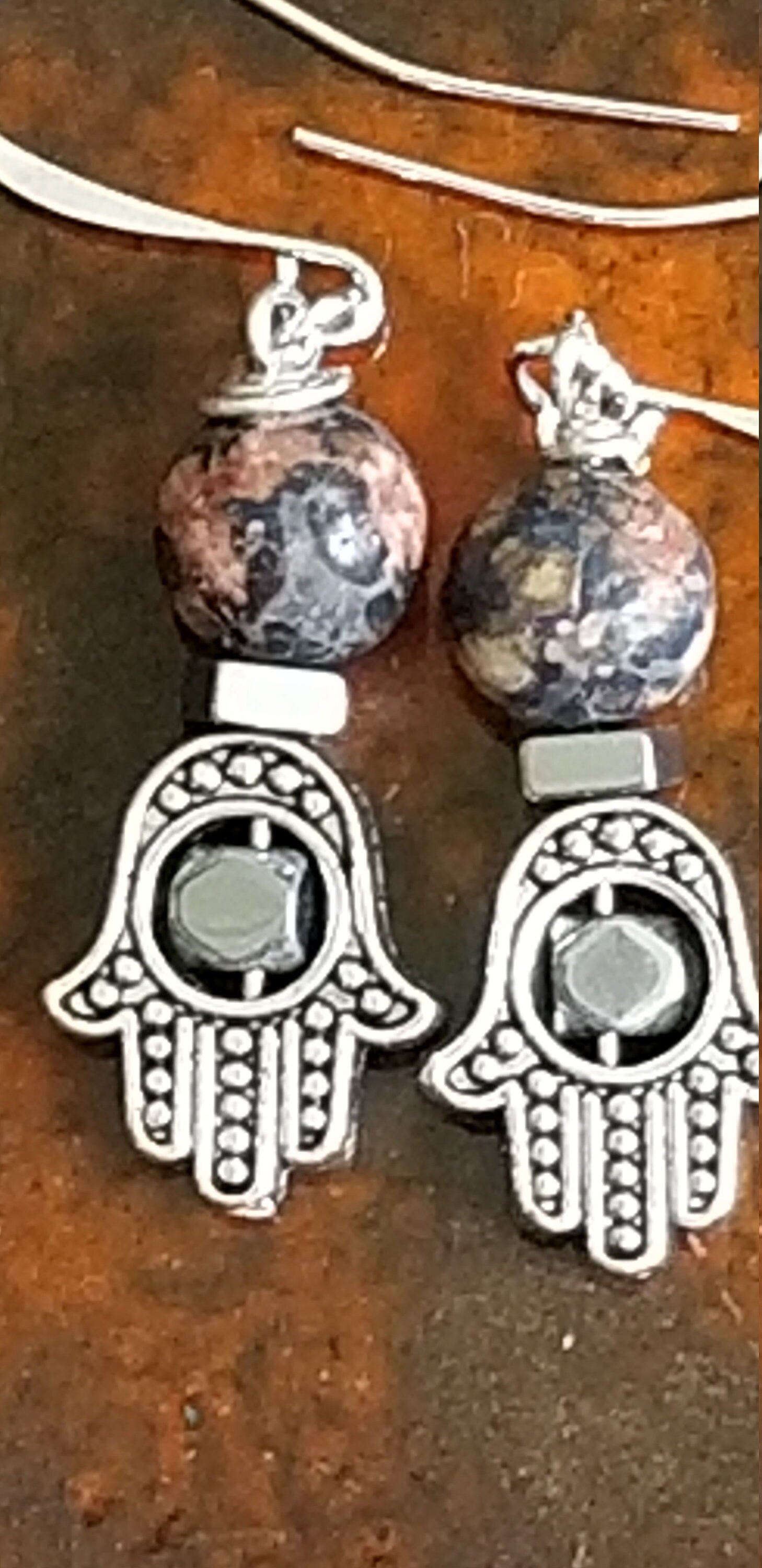 Semi-precious Leopard Jasper Hematite Beads Hamsa Beaded - Etsy UK