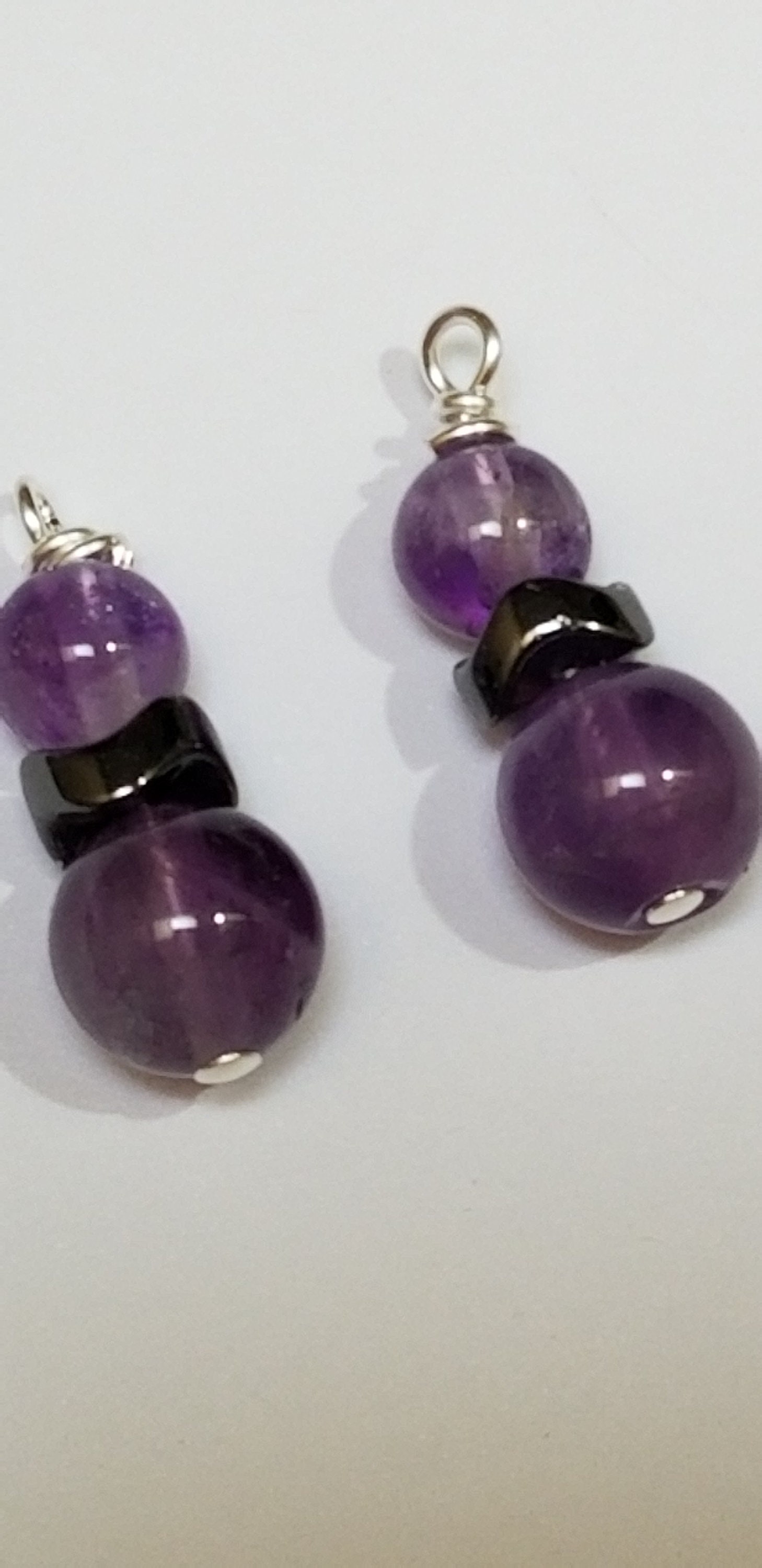 Semi Precious Amethyst And Hematite Beaded Earrings Elemental Etsy Uk