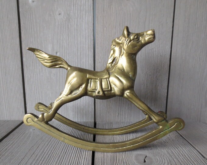 Brass Rocking Horse, Vintage Gold Horse, Carousel Horse, Paperweight ...
