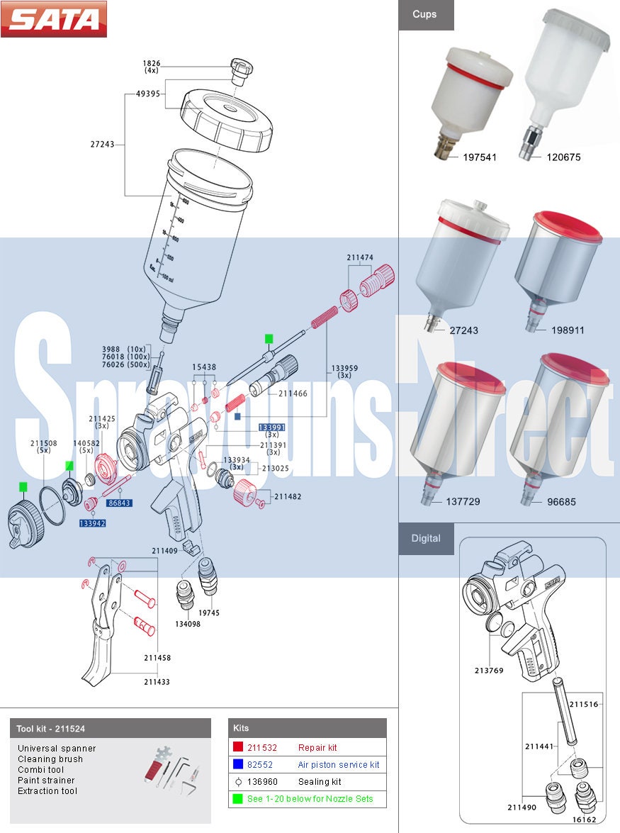 136960 SATA Spray Gun Seal Kit 3000 4000 5000 - Etsy