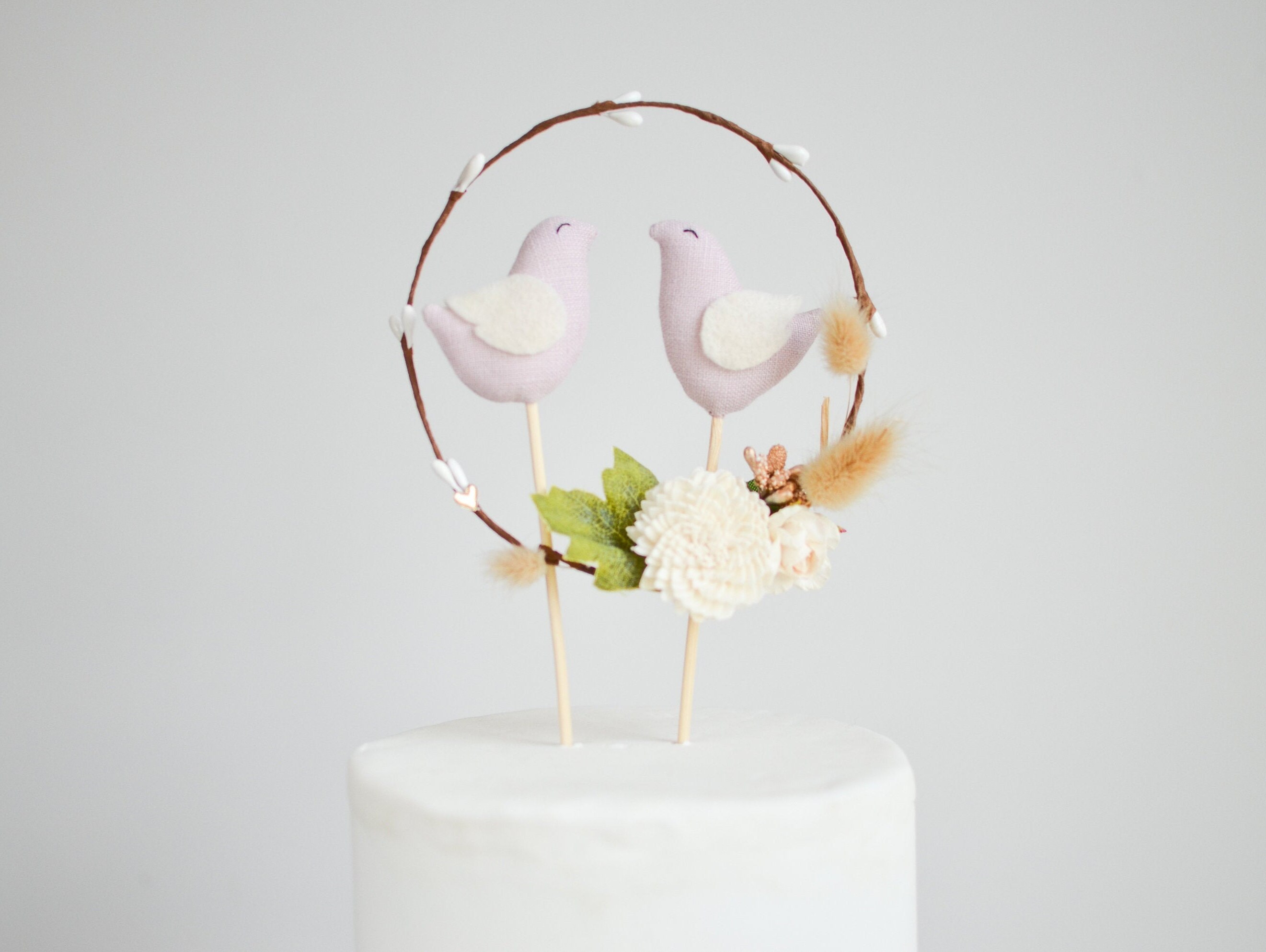 Pink Love Bird Wedding Cake Topper Fabric Bird Cake Topper | Etsy
