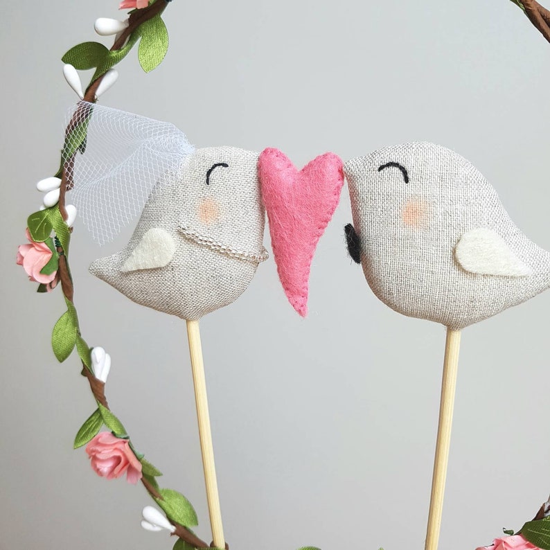 Love Birds Wedding Cake Topper Love Birds With Heart and | Etsy