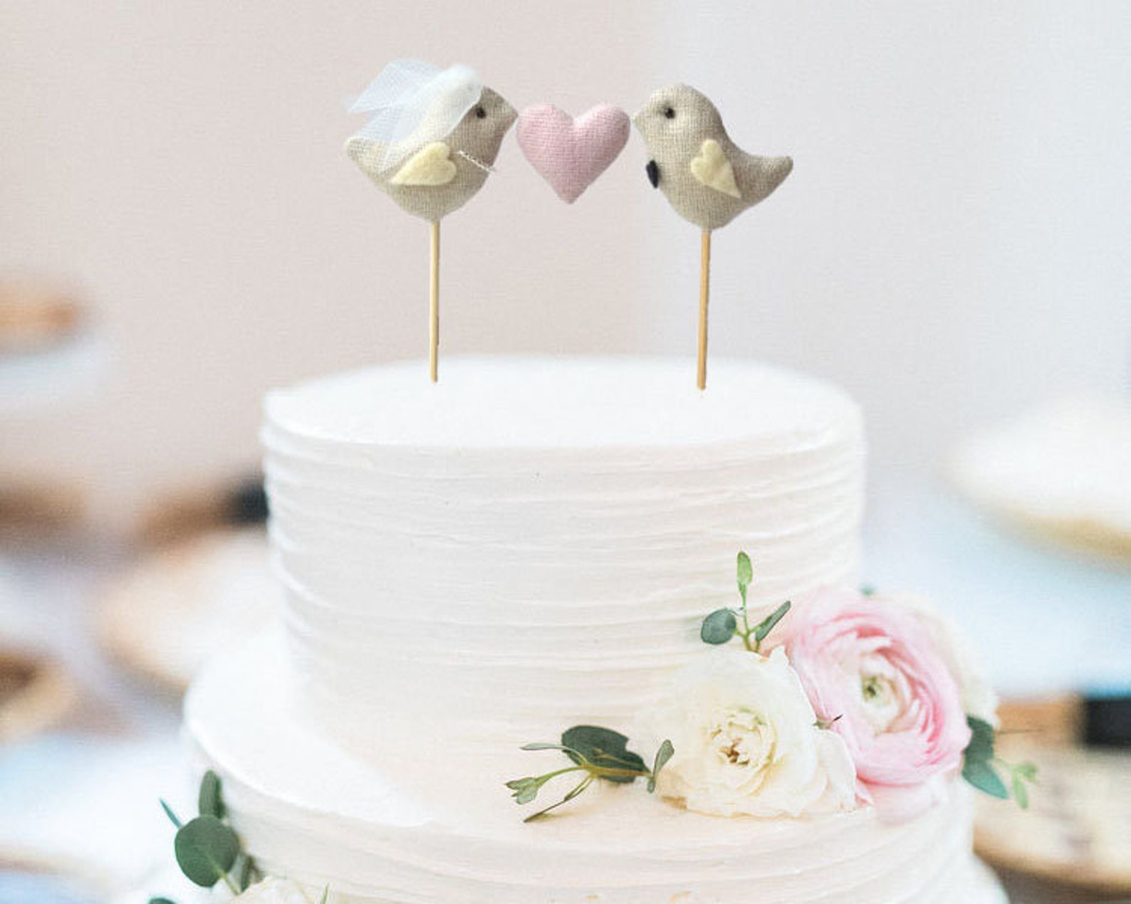 Love Birds Wedding Cake Topper Bride and Groom With Pink Heart Sweet ...