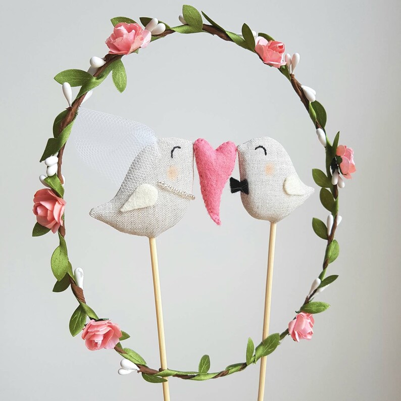 Love Birds Wedding Cake Topper Love Birds With Heart and | Etsy