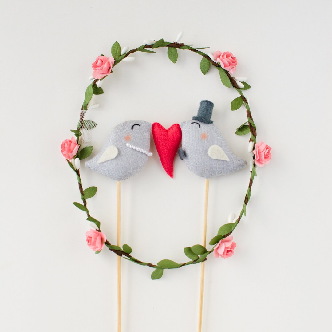 Bride and Groom Bird Cake Topper Lady and Gentleman Cake Topper Gray ...