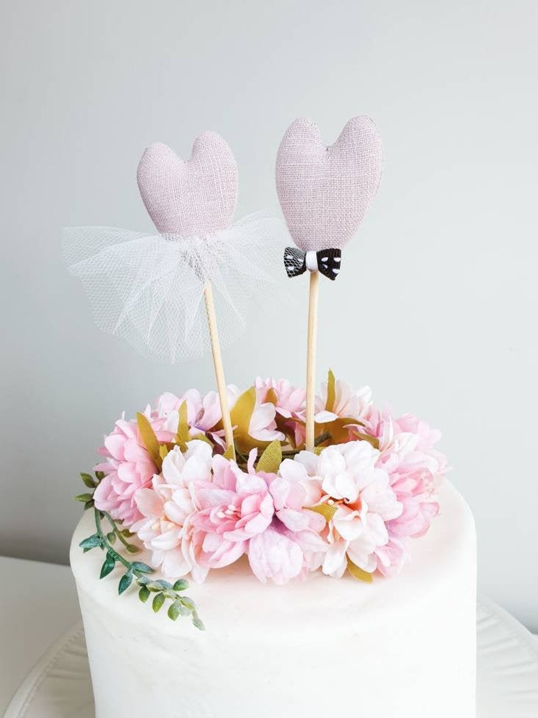 Pink Hearts Cake Topper Bride and Groom Wedding Cake Topper Love Heart ...