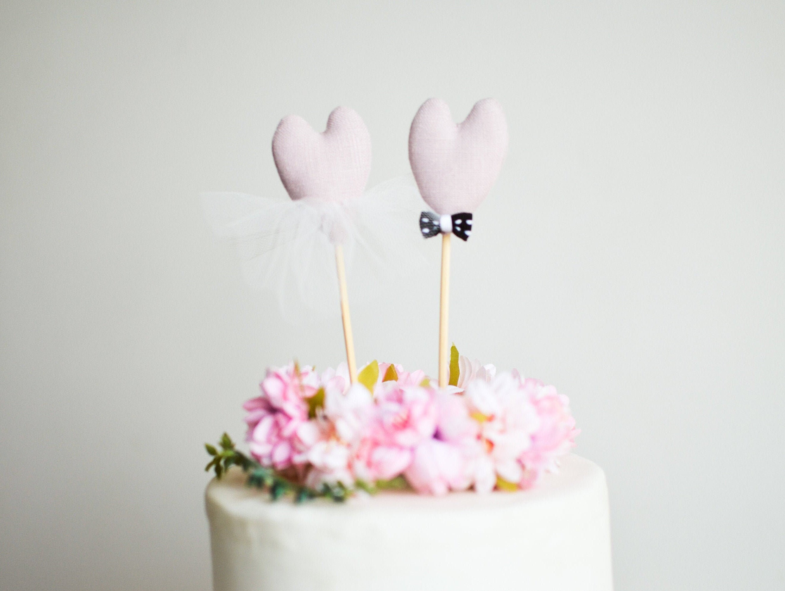 Pink Hearts cake topper Bride and Groom Wedding cake topper | Etsy