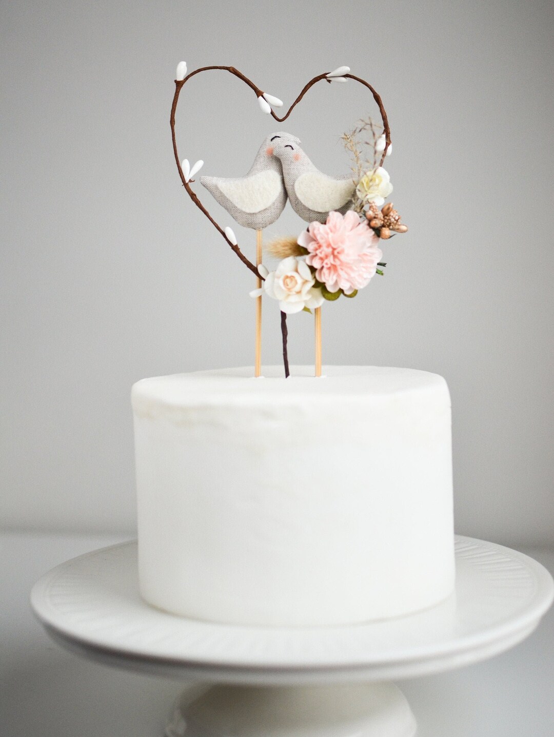 Floral Wire Heart Wedding Cake Topper - Love Birds, Paper Flowers - Etsy