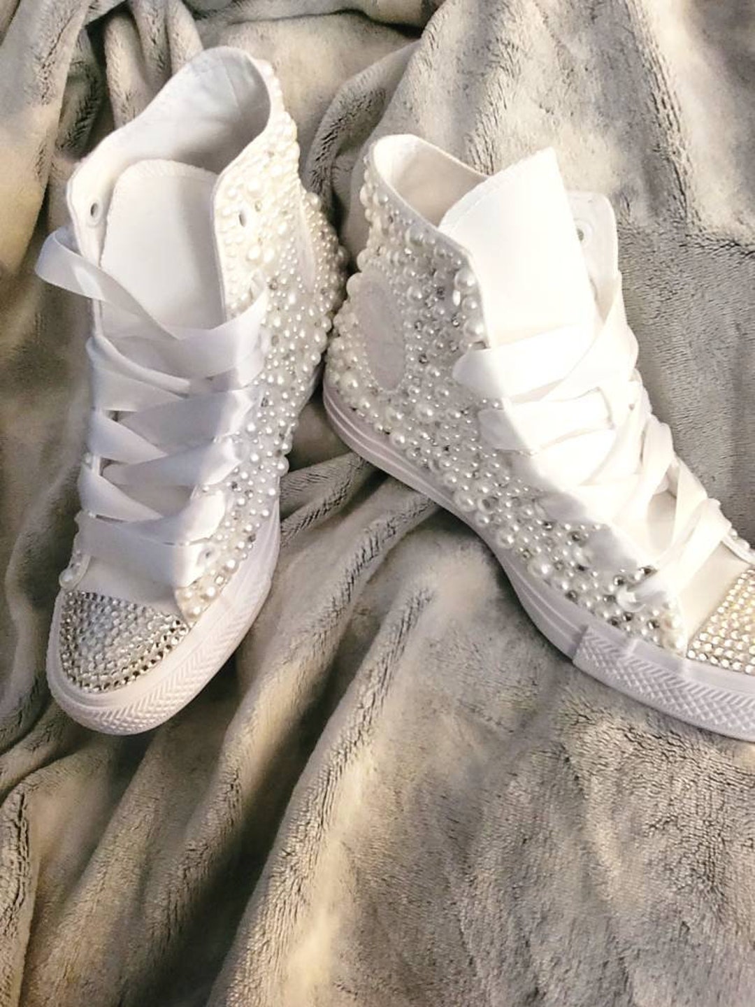 White High Top Bling and Pearl Rhinestone Converse Custom Embellished ...