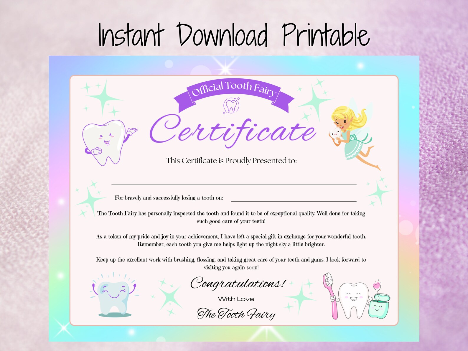 Tooth Fairy Receipt Printable Certificate Receipt First Tooth Lost ...