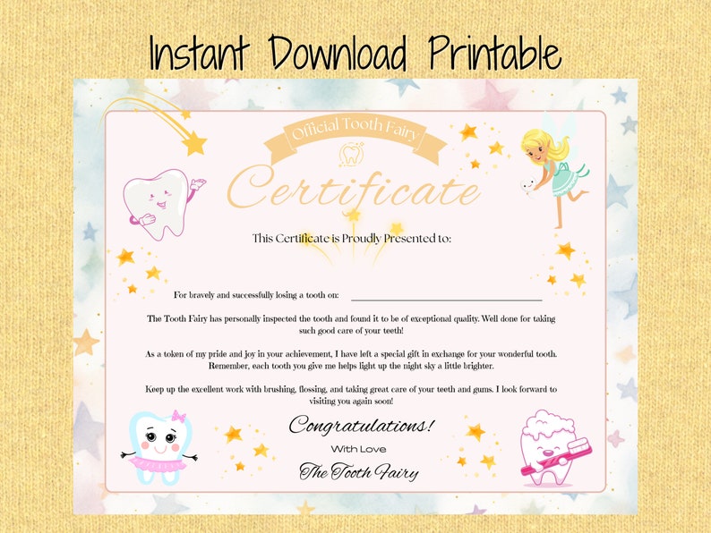 Tooth Fairy Receipt Printable Certificate Receipt First Tooth Lost ...