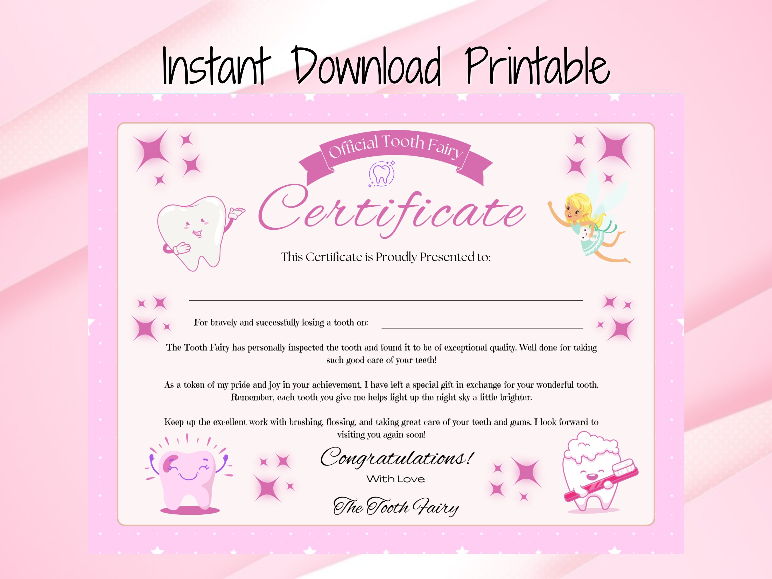 Tooth Fairy Receipt Printable Certificate Receipt First Tooth Lost ...
