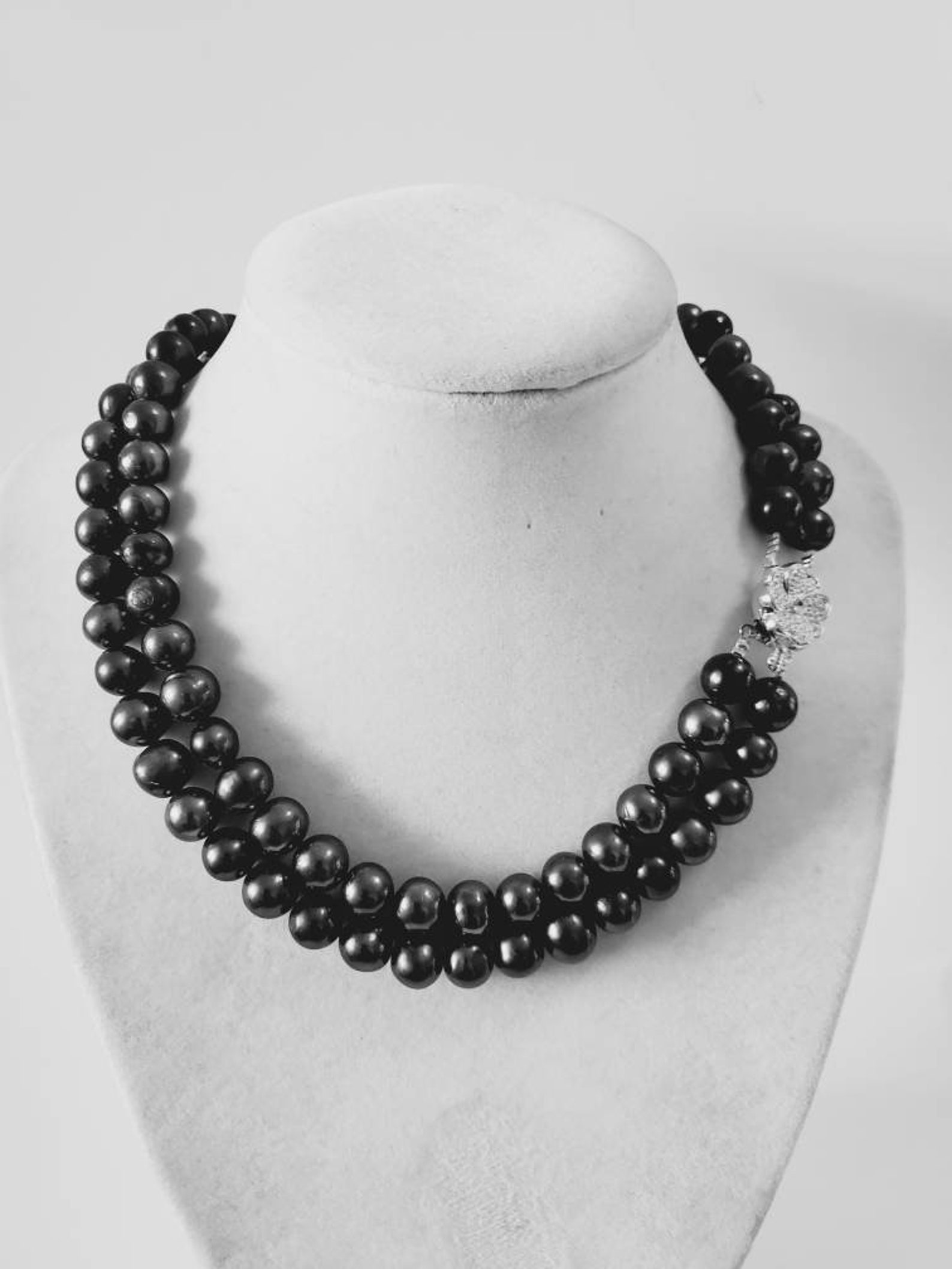 Black Pearl Necklace Pearl Necklace 2 Strands Of Pearl Etsy