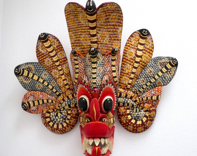 XXL Tribal Carved Wooden Mask H63cm, Snake Demon Naga Raksha Mask ...