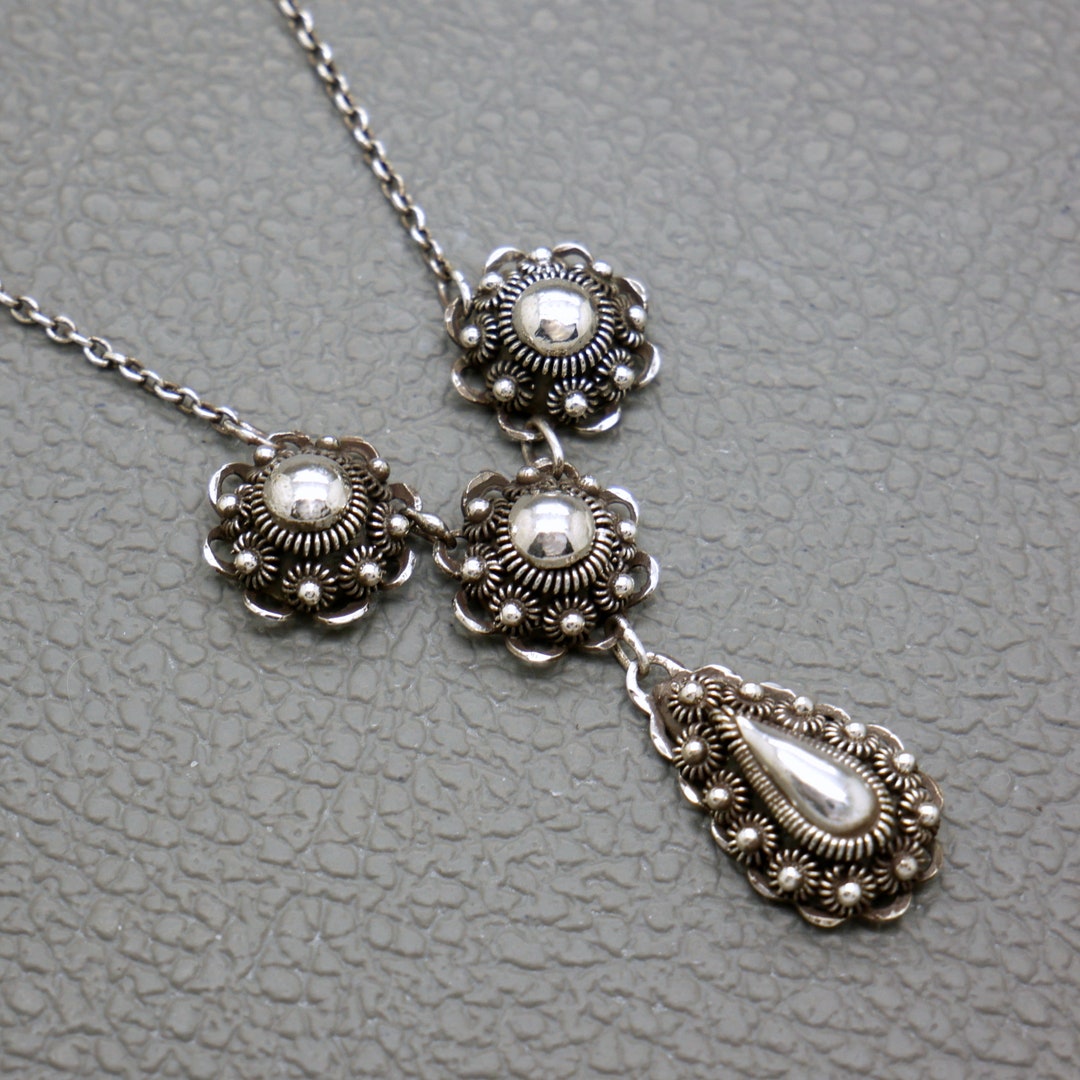 Vintage Dutch Button 835 Silver Bib Necklace, Dutch Heritage Mid ...