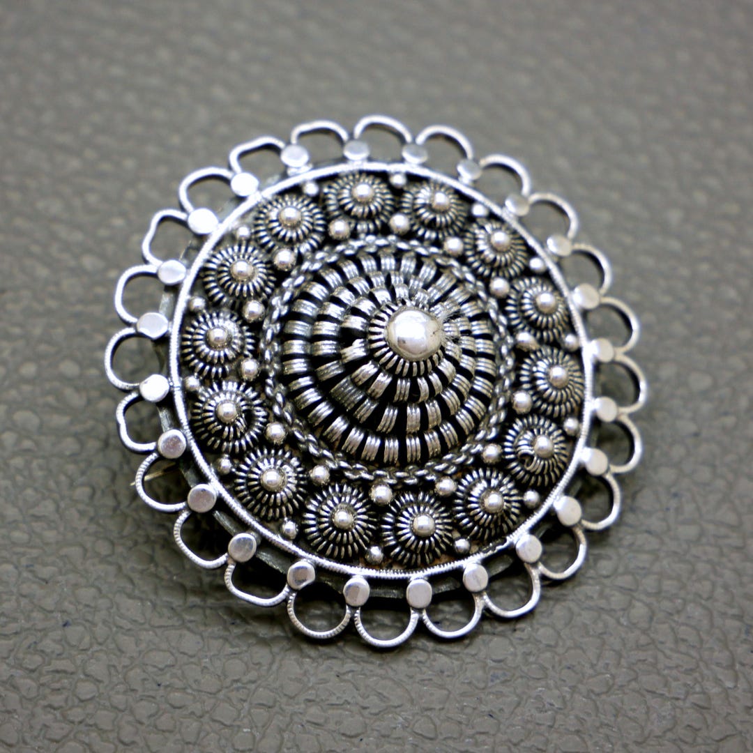 Large Dutch Button Brooch 4.4cm Diameter, Handcrafted 835 Silver ...