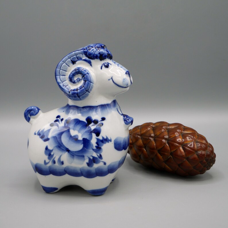 Gzhel Porcelain Figurine H14cm Ram or Aries Hand Painted Blue - Etsy