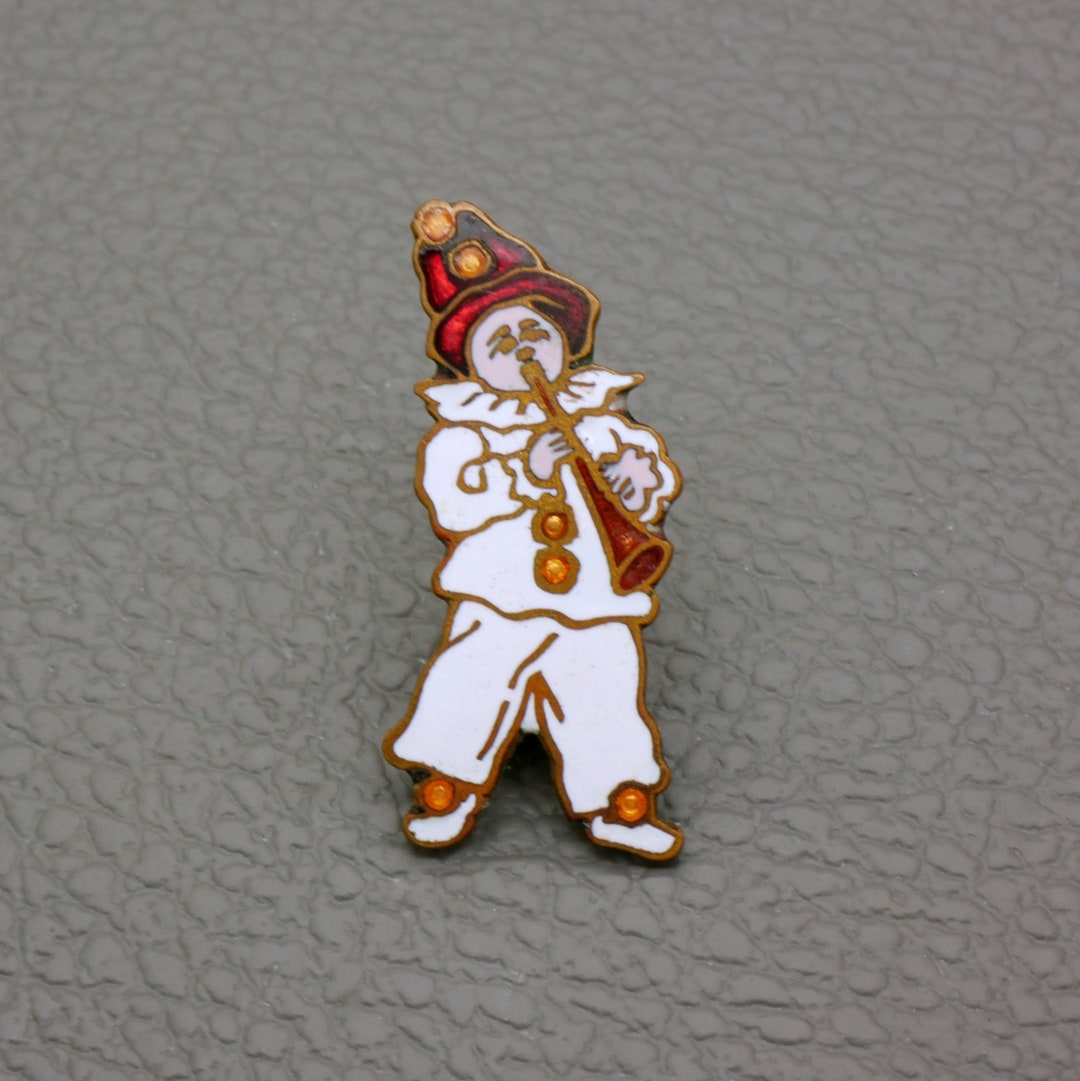 Antique Harlequin Pierrot Brooch, Brass & Fire Enamel Miniature Pin ...