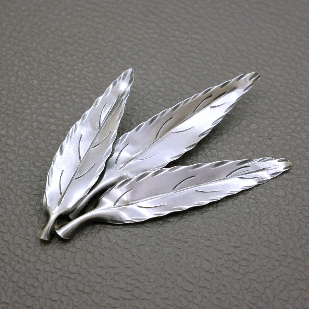 Stuart Nye Sterling Silver Triple Leaf Brooch: Hand-forged Vintage ...