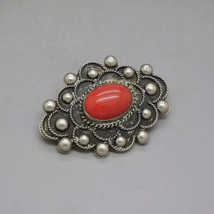 Vintage Coral Brooch, Art Deco Style Filigree & Faux Red Coral Pin, Mid ...