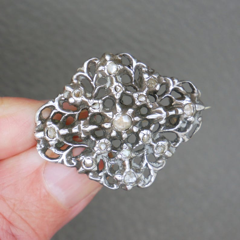 Antique Victorian Diamond Brooch – Old Mine Cut Diamonds & 835 Silver ...