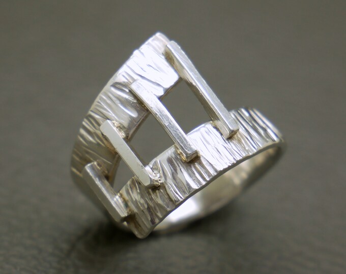 Vintage Brutalist Design Real Silver Ring Size 9.25 - 1970's Artisan ...