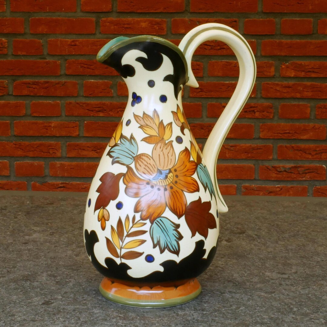 Large Royal Gouda Pitcher: Dutch Art Deco Vase 36cm, Nico Van Eijk ...