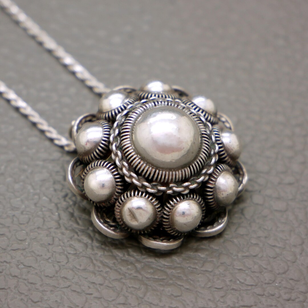 Vintage Sterling Silver Dutch Button Pendant With Optional 20" Rope ...