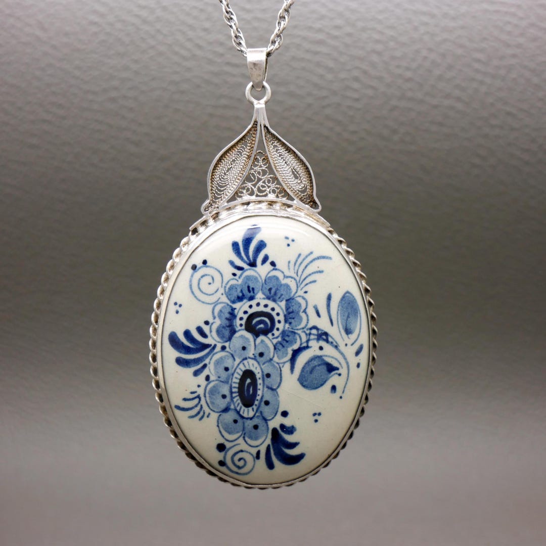 Large 835 Silver Delft Blue Pendant - Collectible Dutch Heritage ...