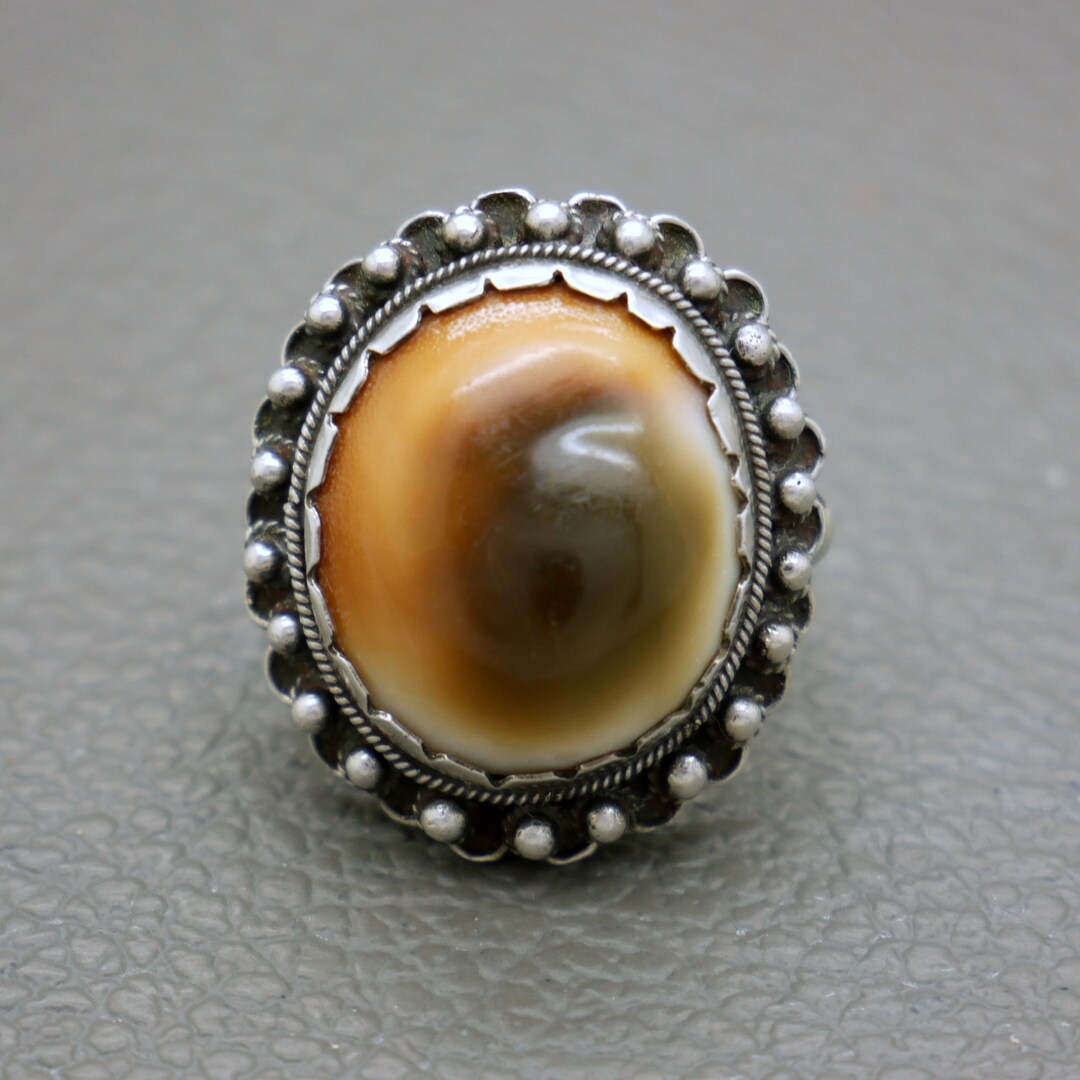 Antique Operculum & Solid Silver Ring Size 5, Cat Eye Shell Ring, Evil ...