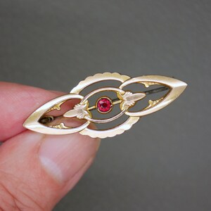 Antique Gold Tone Brooch With Ruby Red Crystal, 1900's Edwardian ...