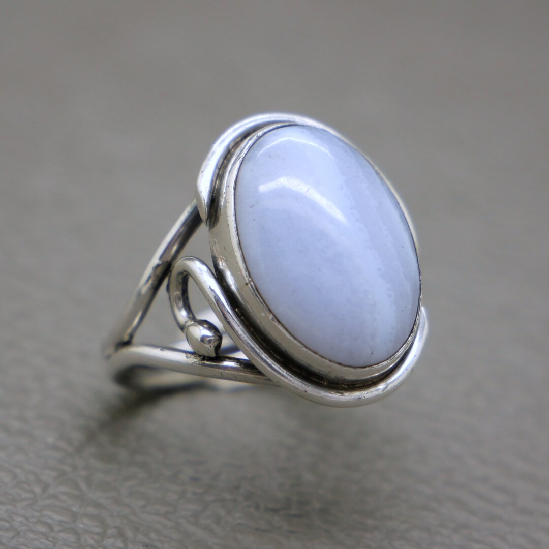 Vintage Blue Chalcedony & 835 Silver Ring Size 8.25, 1970's Dutch ...