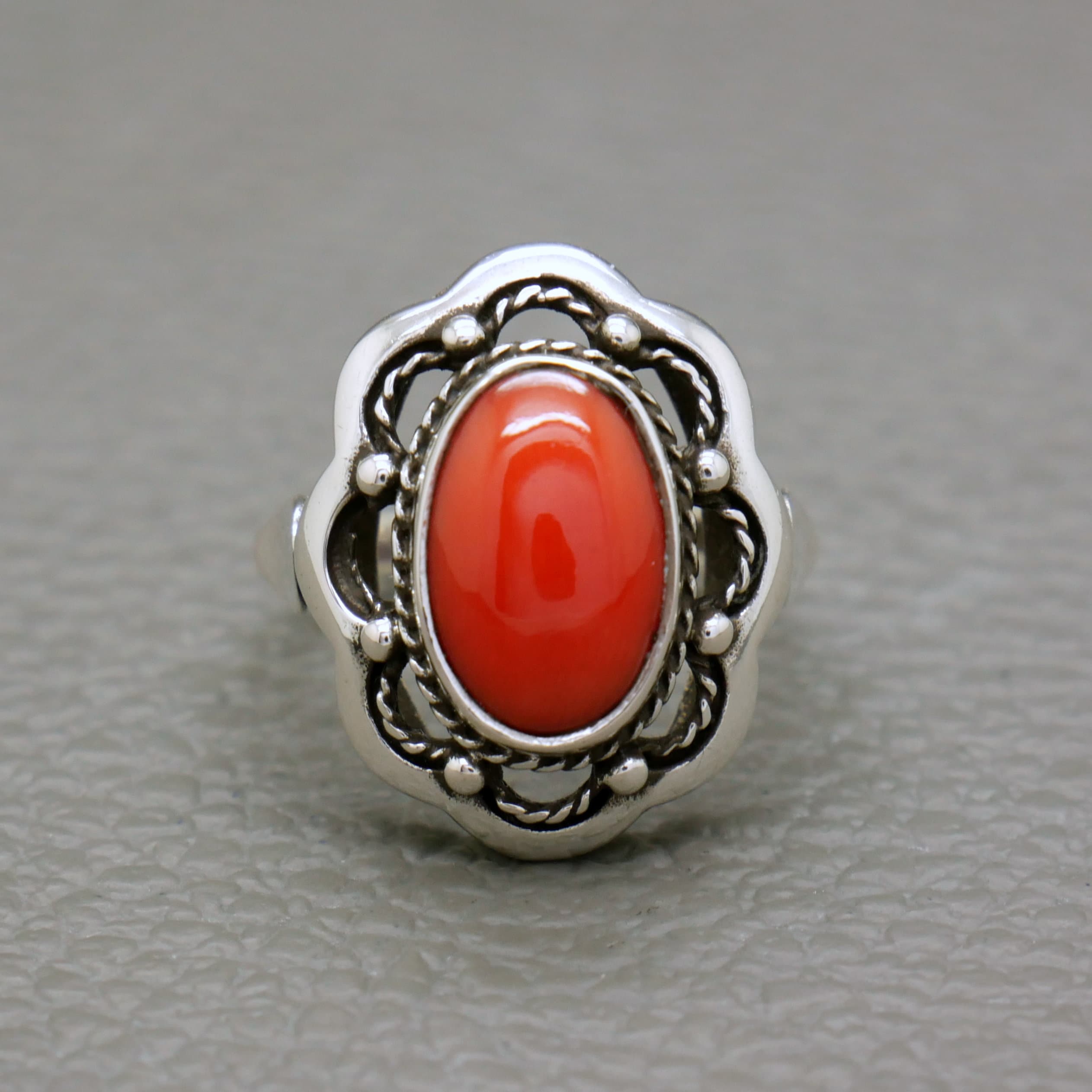 Vintage Red Coral & 835 Silver Ring, Genuine Mediterranean Coral, Dutch ...