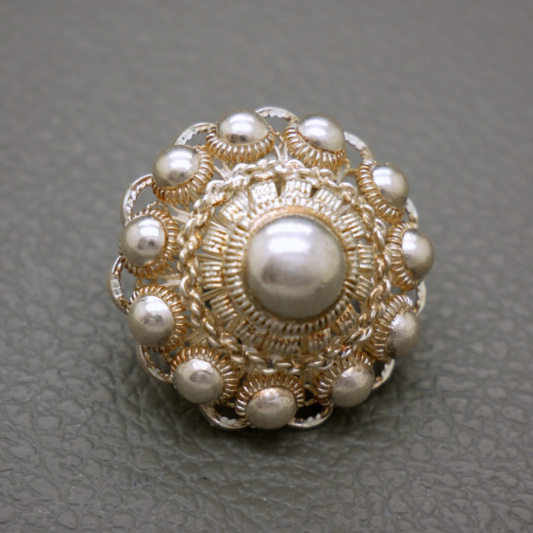 Vintage Dutch Button Sterling Silver Brooch D2.9cm, Traditional Dutch ...