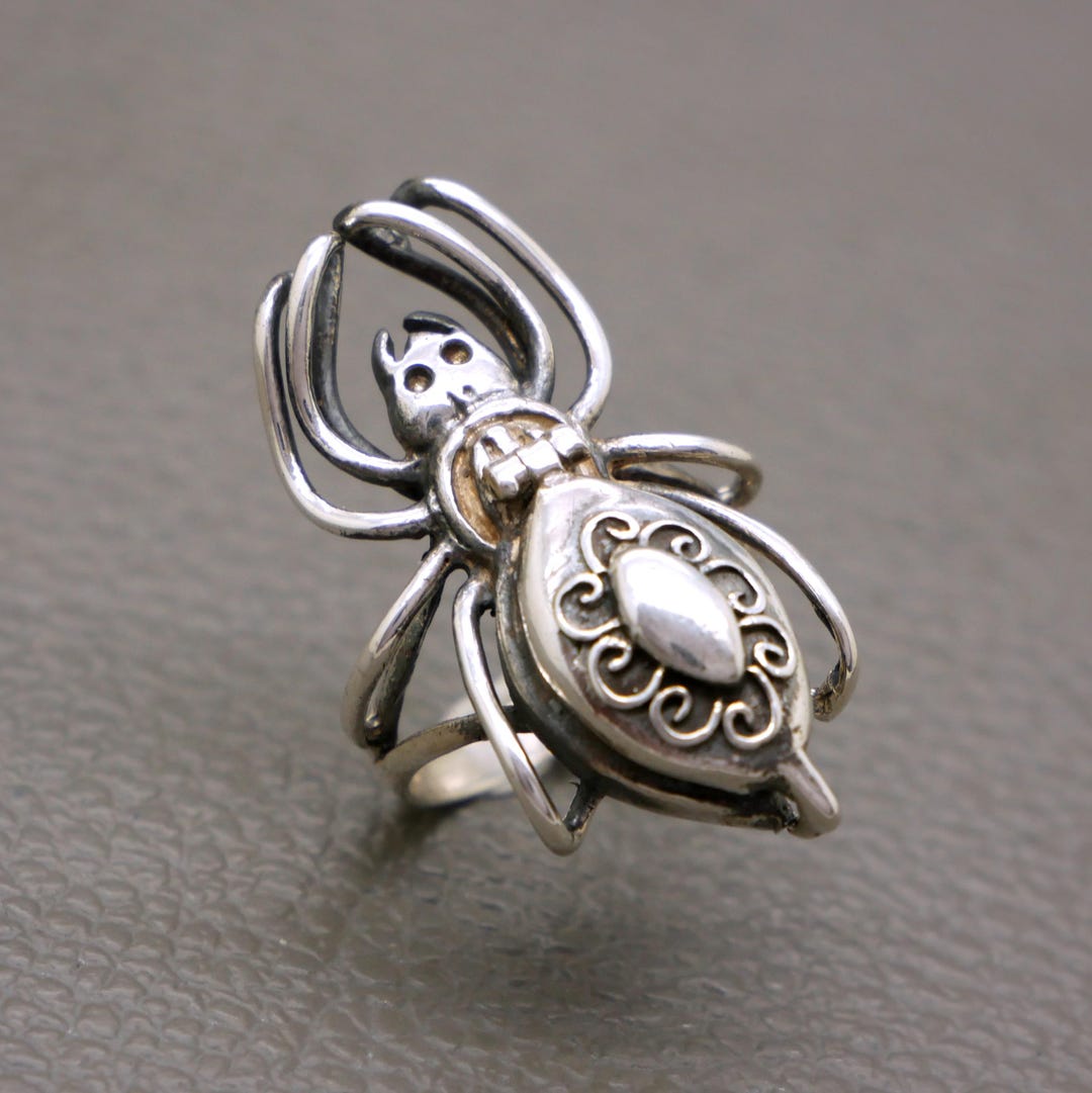Vintage Sterling Silver Spider Poison Ring – Brutalist Pill Box, Size 7 ...