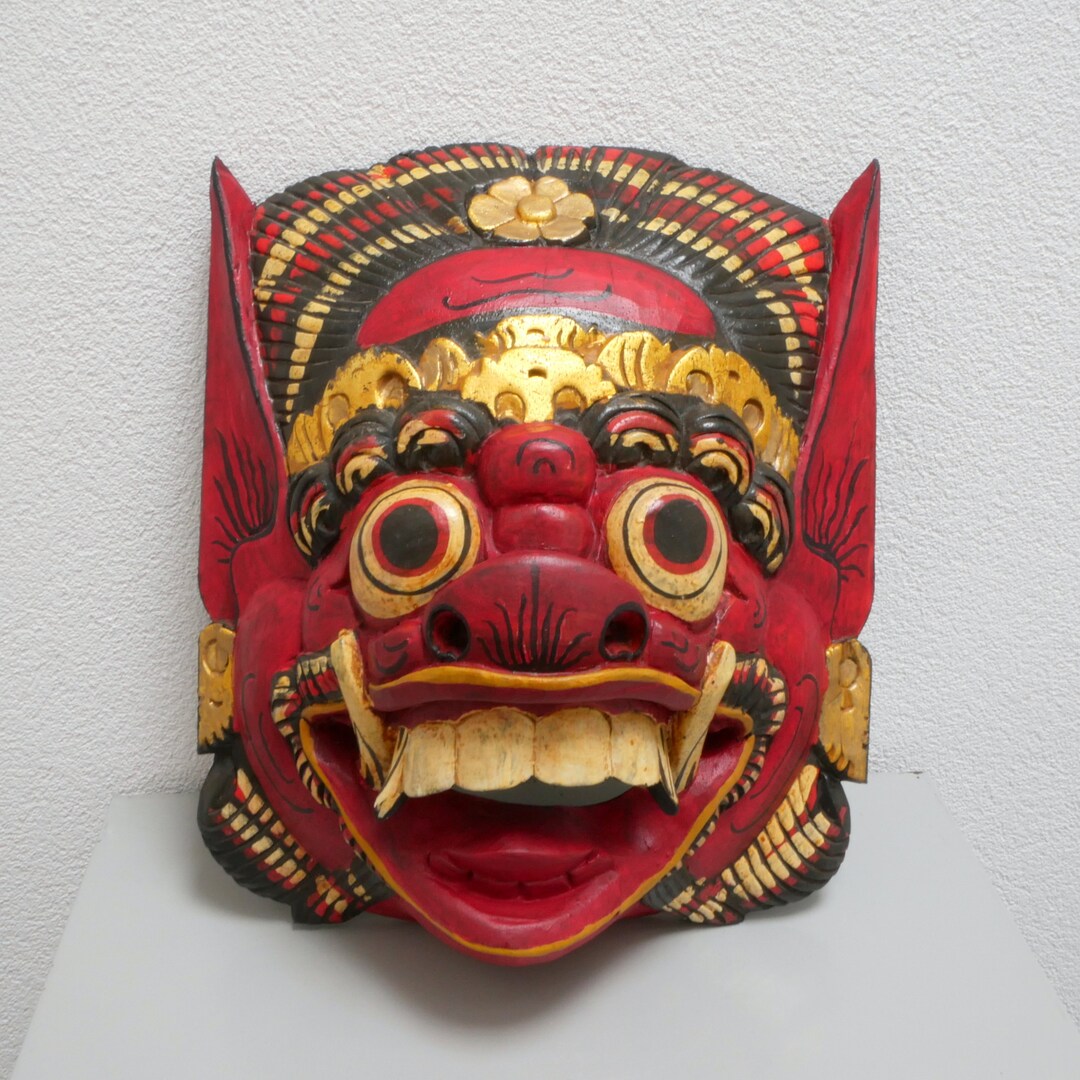 Large Balinese Barong Mask H33cm, Polychrome Handpainted Carved Wooden ...