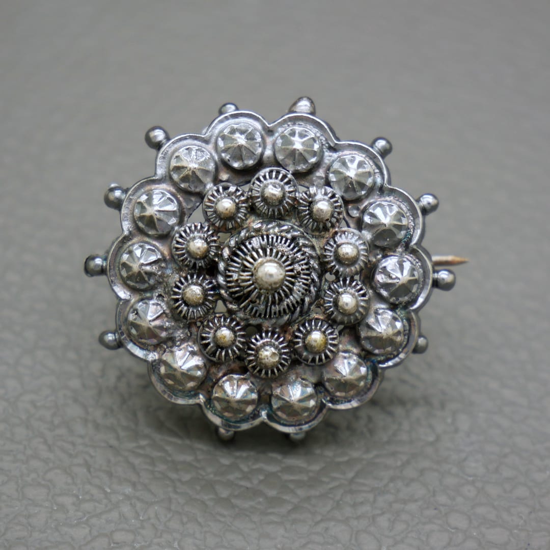 Antique Dutch Button Brooch D3cm, Handcrafted 835 Silver Filigree Pin ...