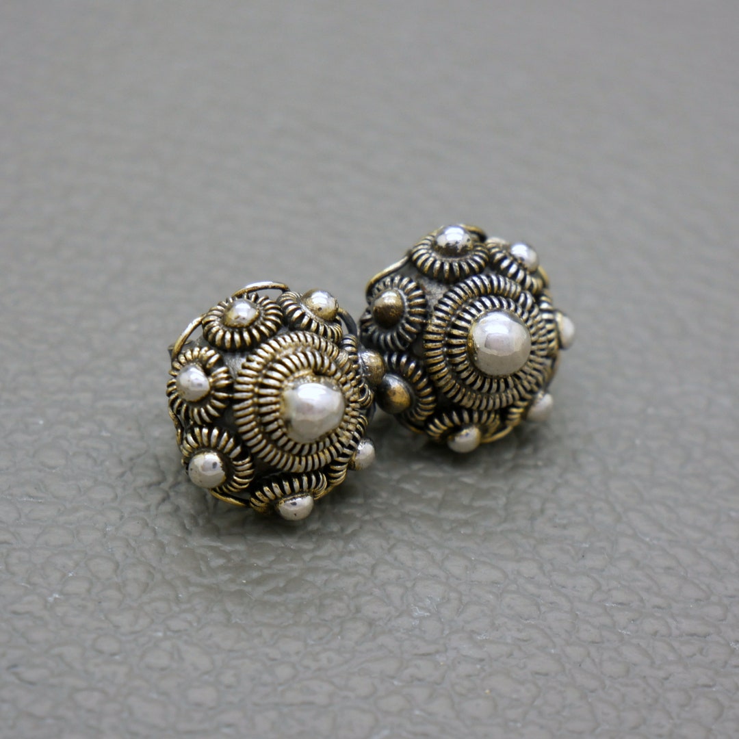 Antique Sterling Silver Dutch Button Brooch - Small Filigree Pin ...