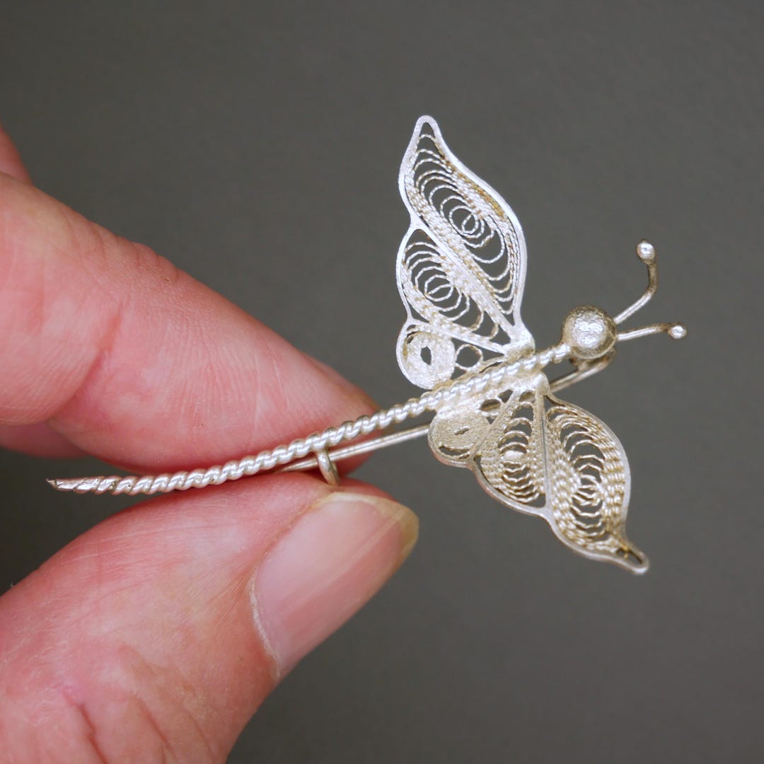 Vintage Sterling Silver Moth Brooch - Small Dragonfly Pin - 1970s Yogya ...