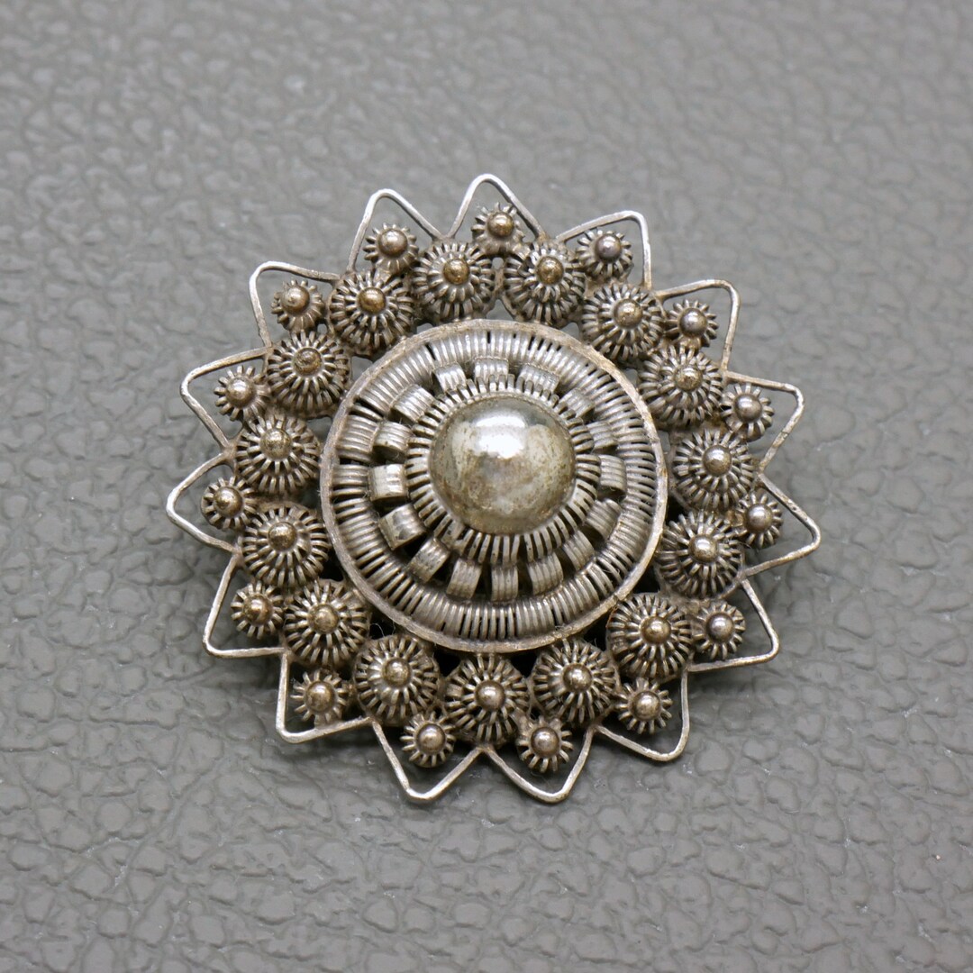 Antique Dutch Button Brooch, Hand Crafted Sterling Silver Filigree ...