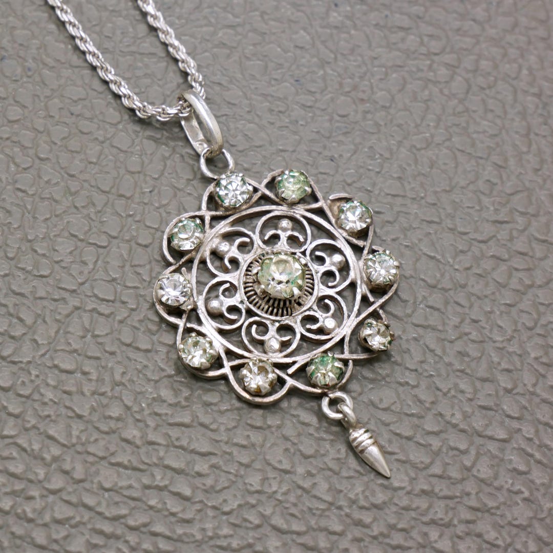 Vintage 835 Silver Filigree Pendant With Simili Crystals, Optional ...