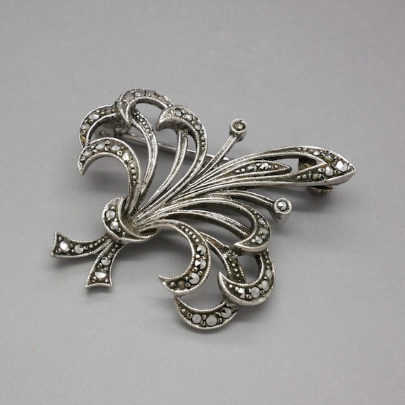 Antique Marcasite Pin Hallmarked Silver Brooch Leaf Flower - Etsy