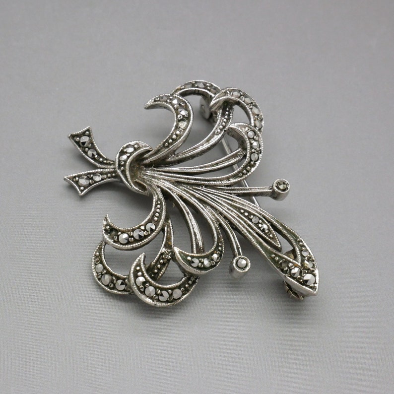 Antique Marcasite Pin Hallmarked Silver Brooch Leaf Flower - Etsy