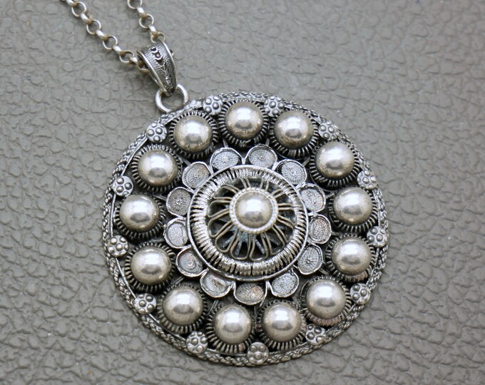 Large Dutch Button Pendant D4.1cm - 835 Silver Filigree - Optional 18 ...