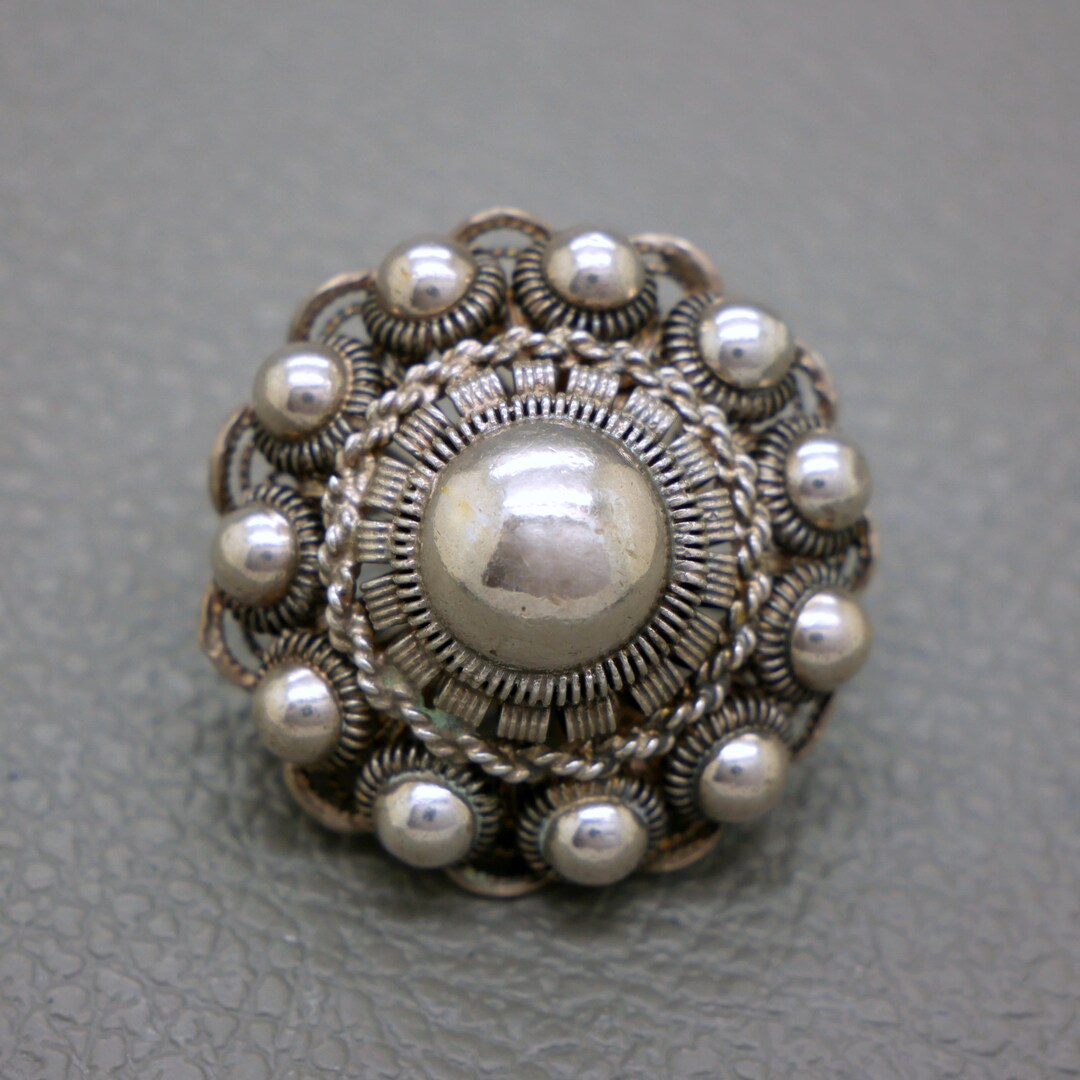 Large Dutch Button Brooch D3.4cm - Sterling Silver Filigree Pin - 1960s ...