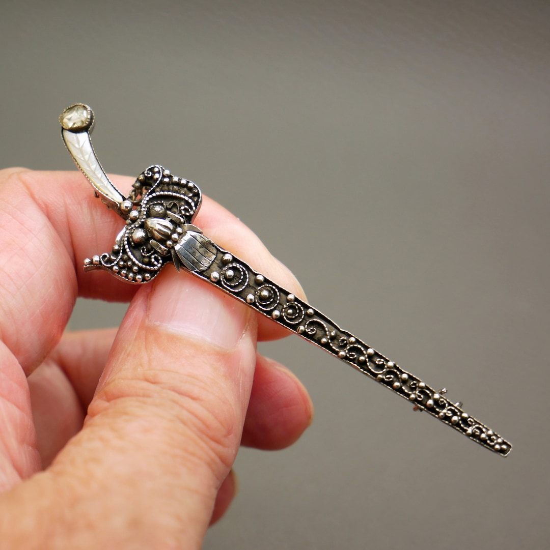 Antique Javanese 800 Silver Kris Keris Sword Brooch With Batara Kala ...