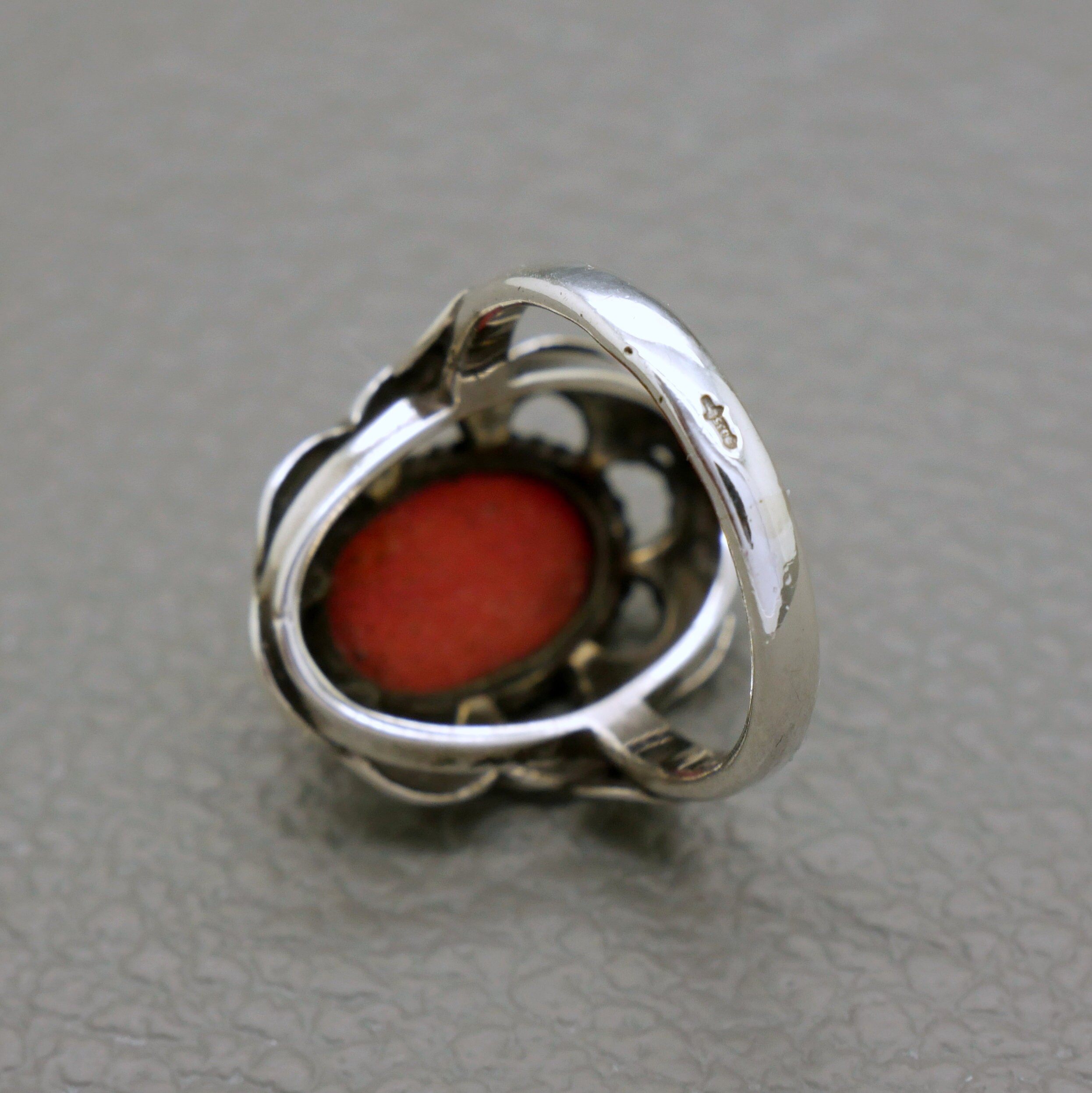Vintage Red Coral & 835 Silver Ring, Genuine Mediterranean Coral, Dutch ...